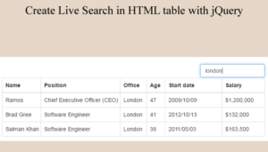 Create Live Search in HTML table with jQuery - PHP Lift
